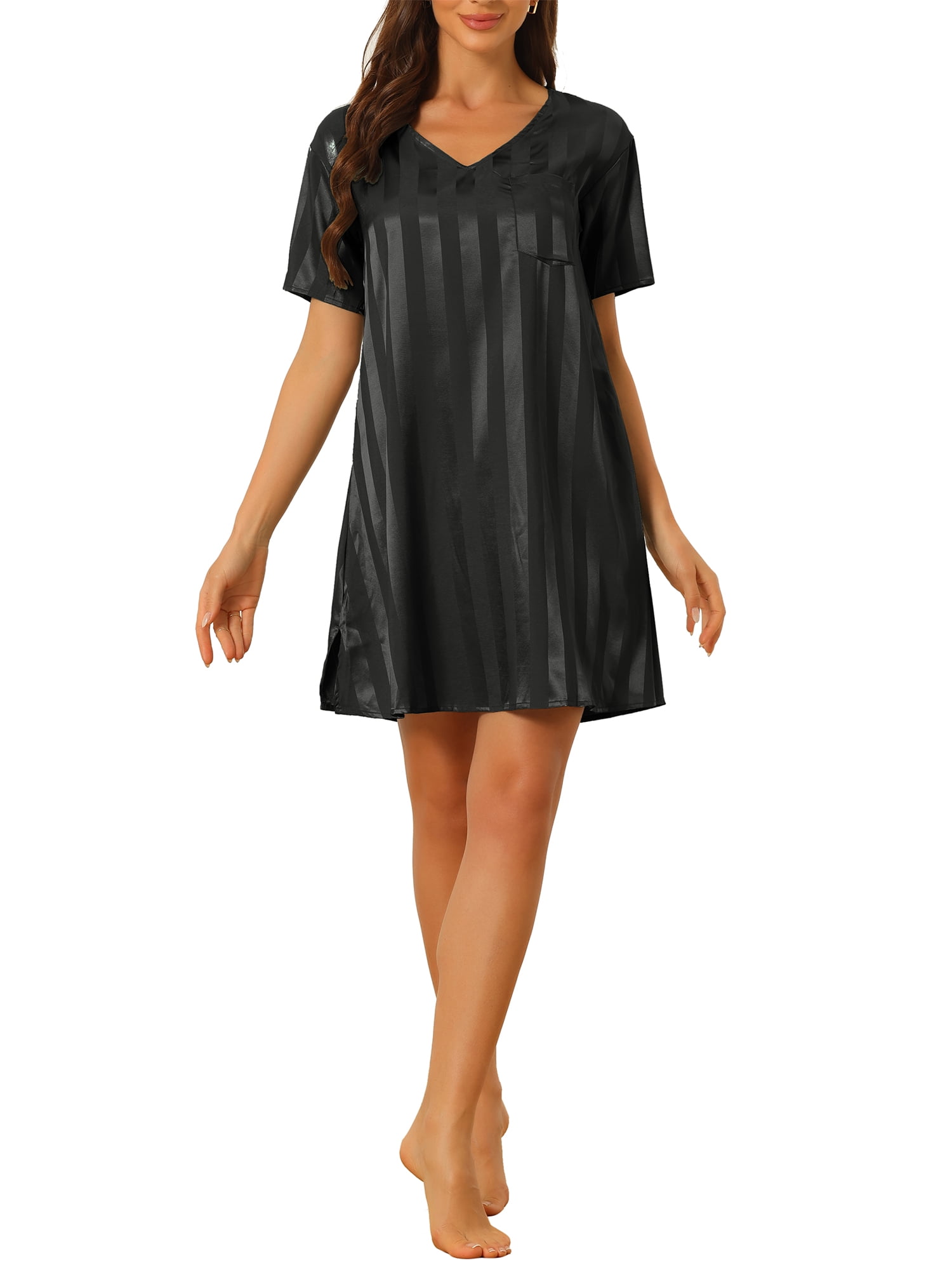 INSPIRE CHIC Women's Satin Nightgowns V Neck Short Sleeve Striped ...