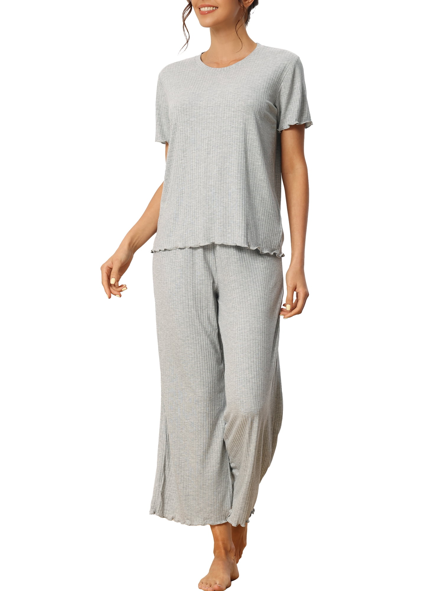 cheibear Women's Round Neck Casual Home Lovely Ruffle Cuff Ribbed ...