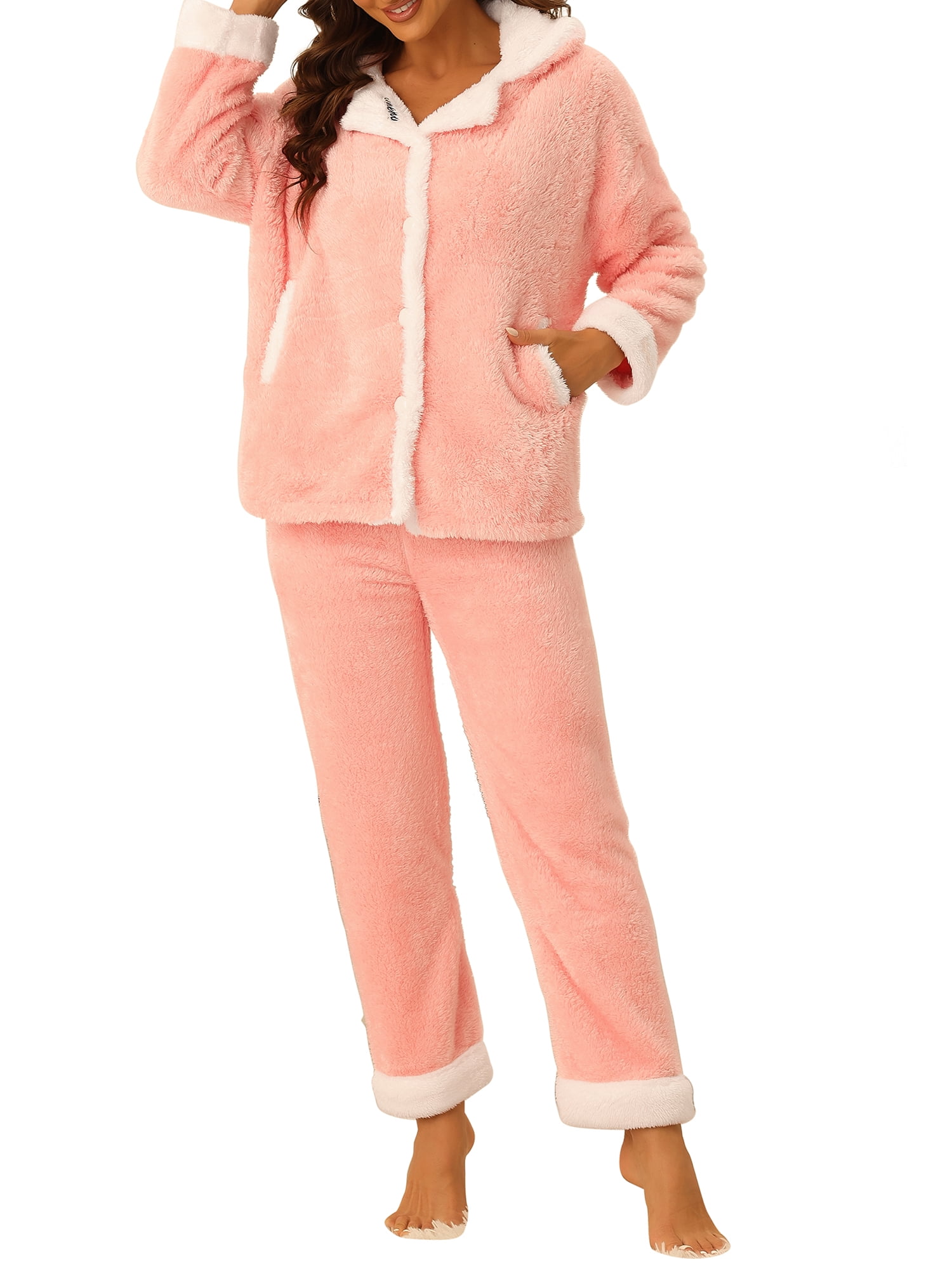 cheibear Women's Sleepwear Lounge Long Sleeve Button Down Warm Flannel ...