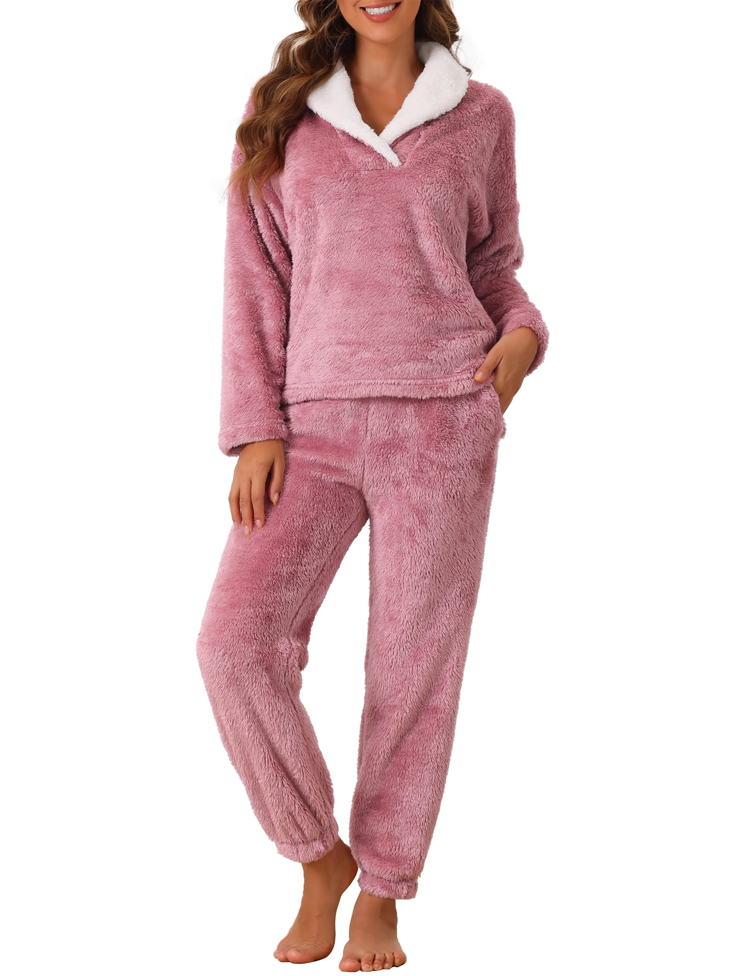 INSPIRE CHIC Women's Pajama Sets Fluffy Fleece Pullover Tops with Pants ...
