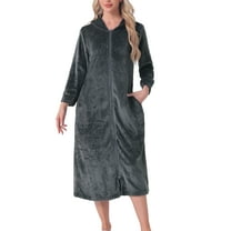 Oksun Womens Full-Length Zip-Up Bathrobe, Plush Fleece Warm Dressing Gown with Pockets, Fuzzy ...