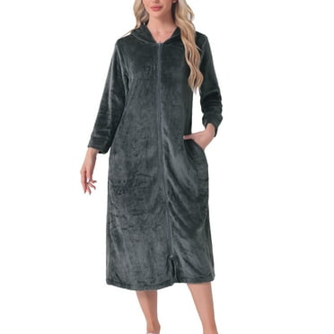 Oksun Womens Full-Length Zip-Up Bathrobe, Plush Fleece Warm Dressing Gown with Pockets, Fuzzy ...