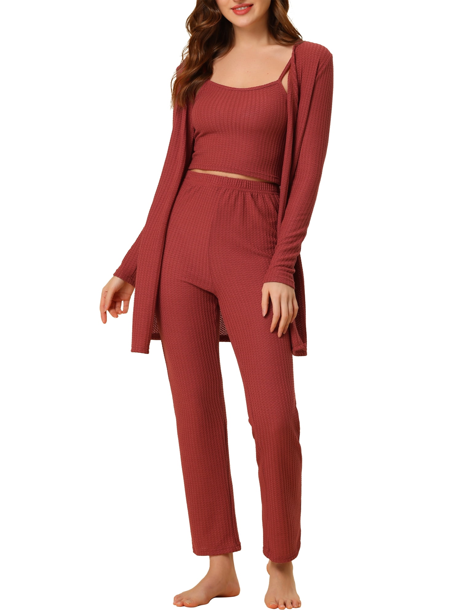 INSPIRE CHIC Women's Knit Lounge Sleepwear Pants Shrug Cardigan 3 Pcs ...