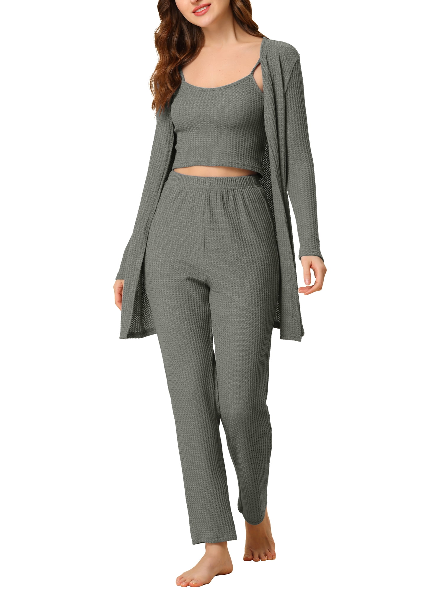 INSPIRE CHIC Women's Knit Lounge Sleepwear Pants Shrug Cardigan 3 Pcs ...