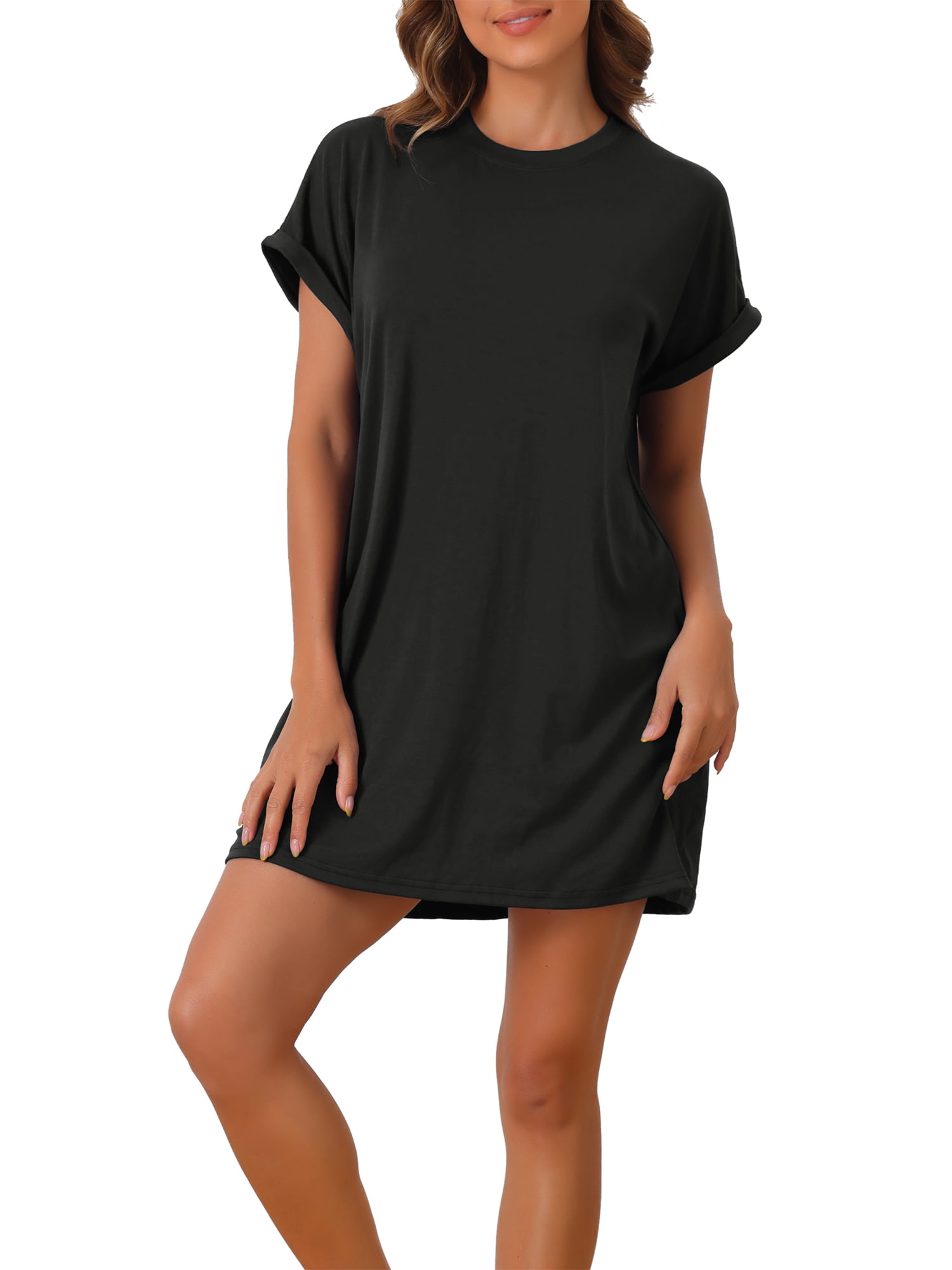 INSPIRE CHIC Women's Nightgown Sleep Dress Short Sleeve Crew Neck Soft ...