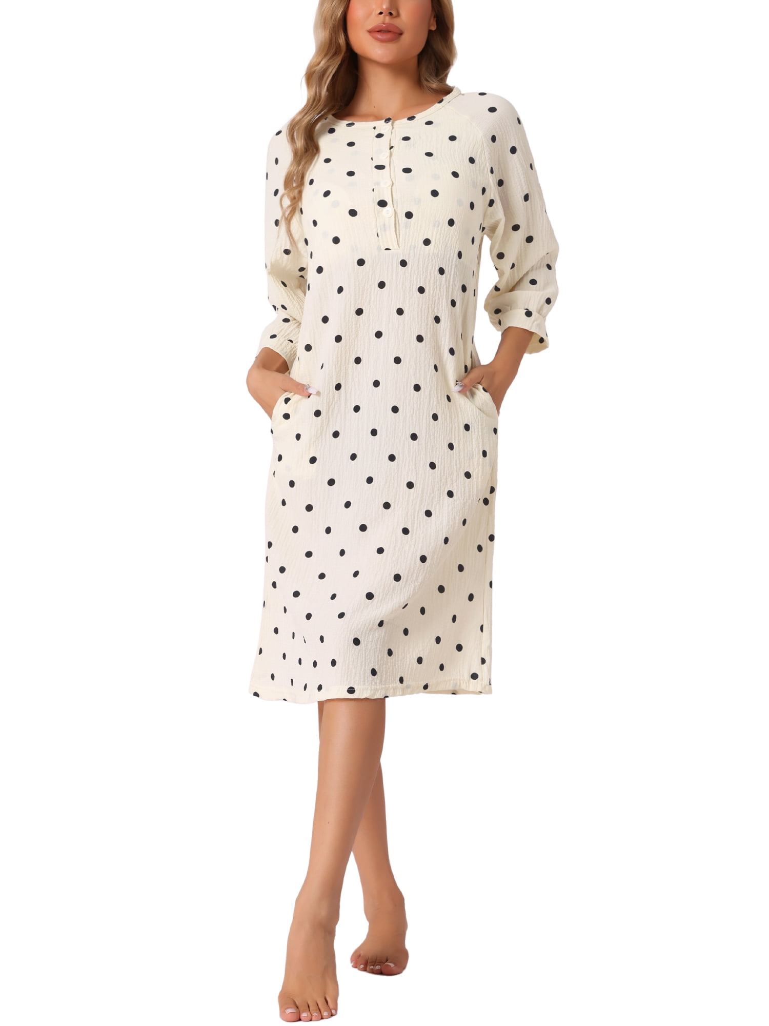 INSPIRE CHIC Women's Nightgowns Button Up Sleepwear 3/4 Sleeve Crew ...