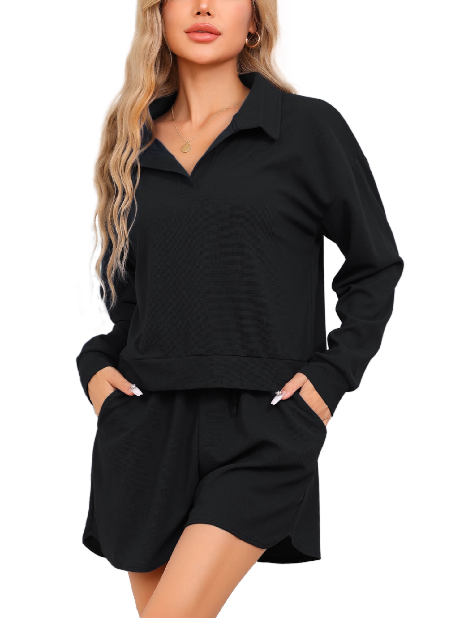 INSPIRE CHIC Women's Pajamas 2 Piece Lounge Sets Waffle Knit Matching ...