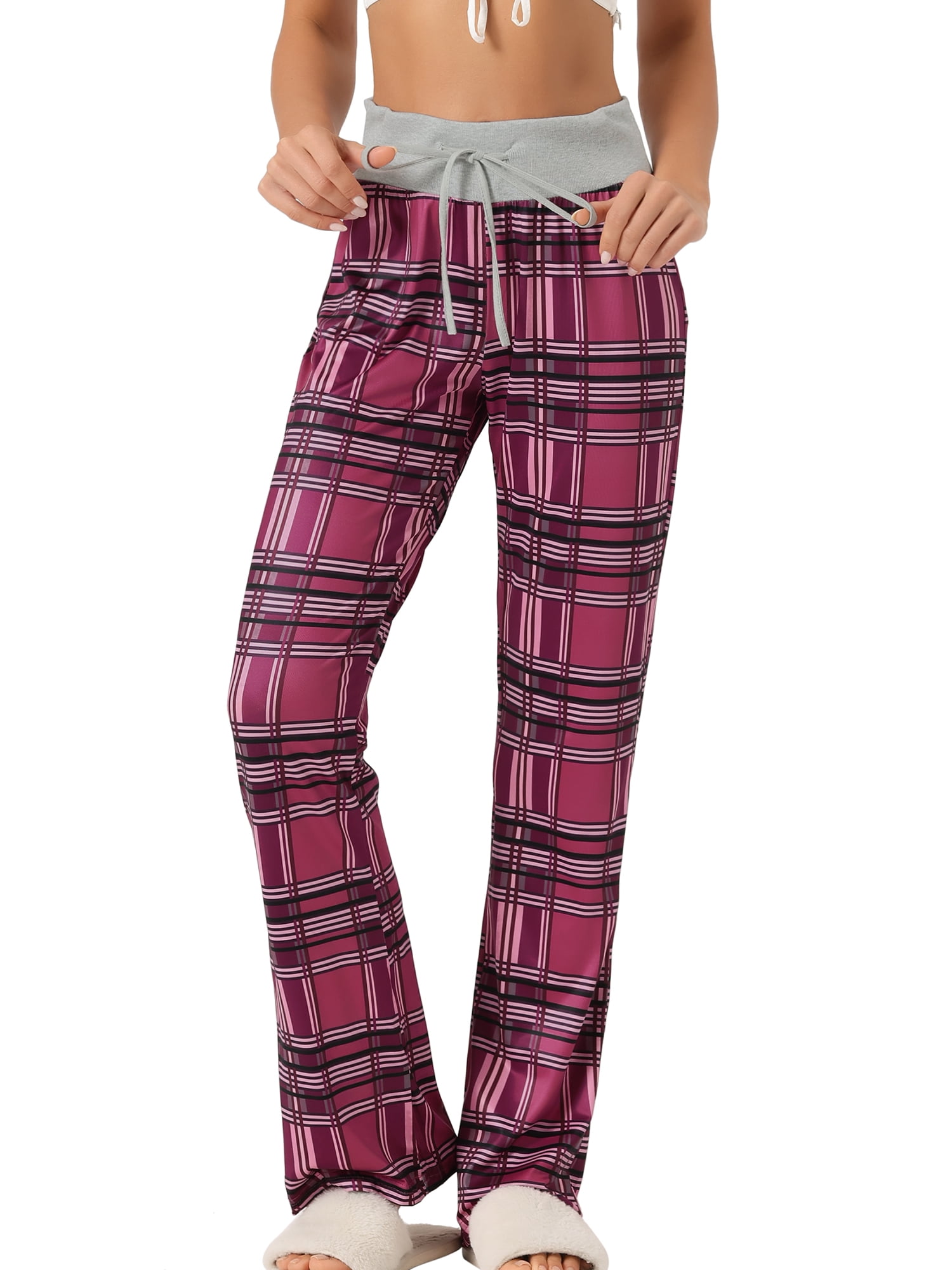 cheibear Womens Pajamas Yoga Casual Trousers Wide Leg Sleepwear Lounge ...