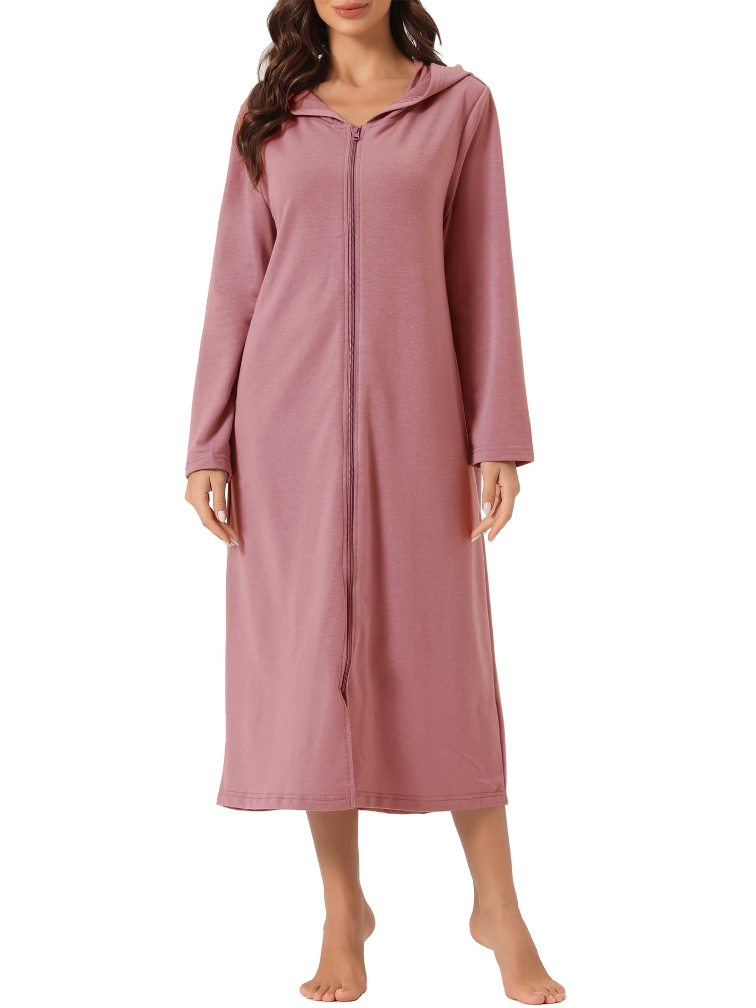 cheibear Womens Robe Zip Front Hooded House Dress Nightshirt Hoodie ...