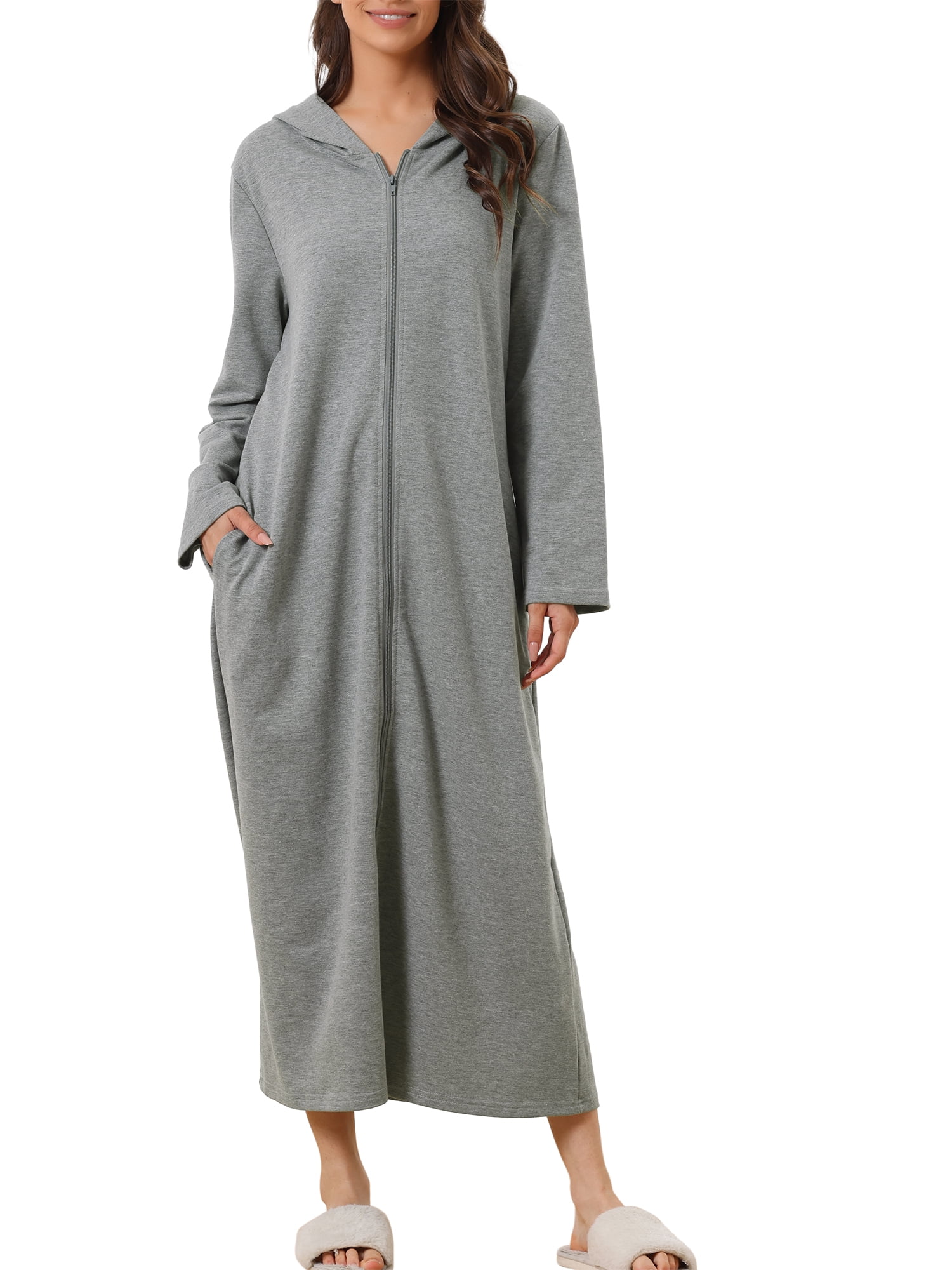 INSPIRE CHIC Women's Zip Up Nightgowns Long House Robe Long Sleeve ...