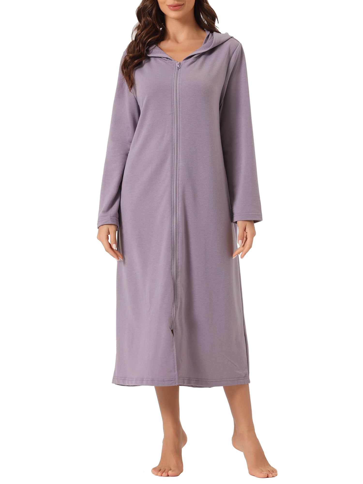 INSPIRE CHIC Women's Zip Up Nightgowns Long House Robe Long Sleeve ...