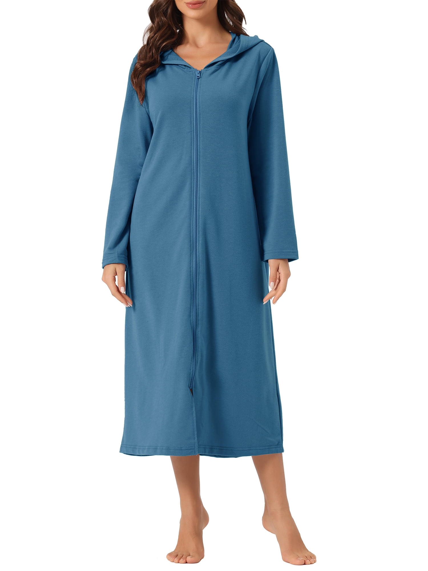 INSPIRE CHIC Women's Zip Up Nightgowns Long House Robe Long Sleeve ...