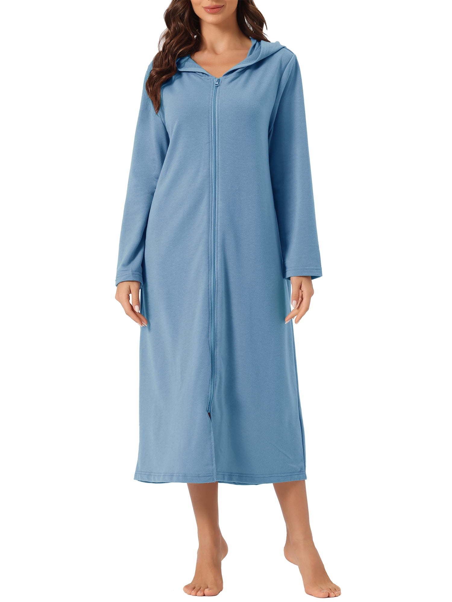 cheibear Womens Robe Zip Front Hooded House Dress Nightshirt Hoodie ...