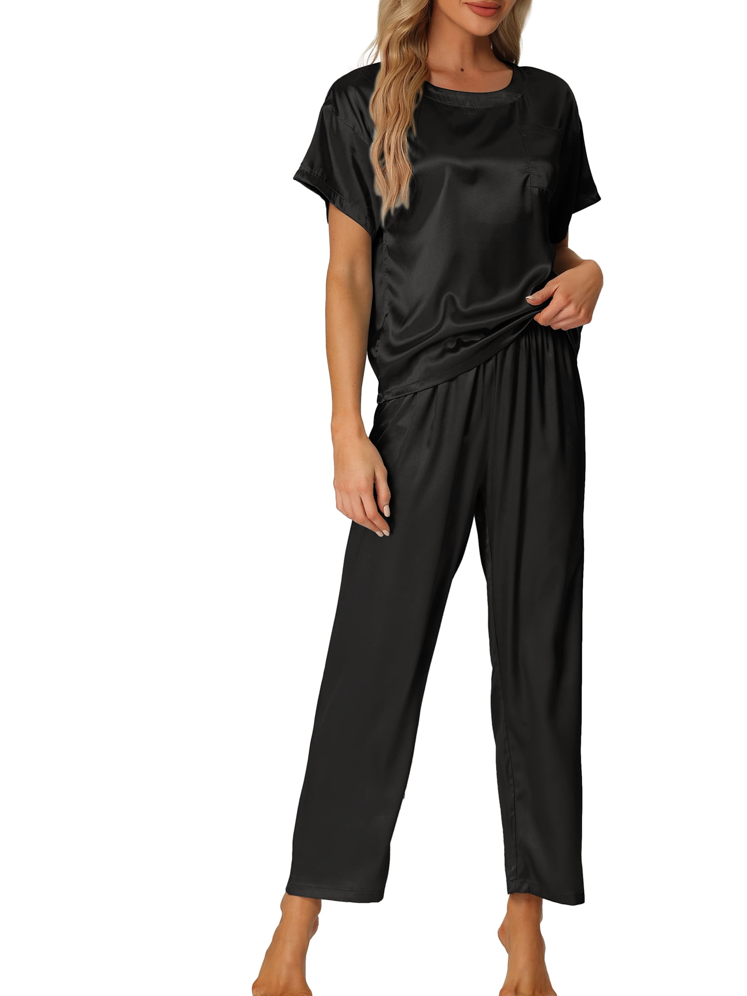 INSPIRE CHIC Women's Satin Pajamas Set Summer Outfits Short Sleeves ...