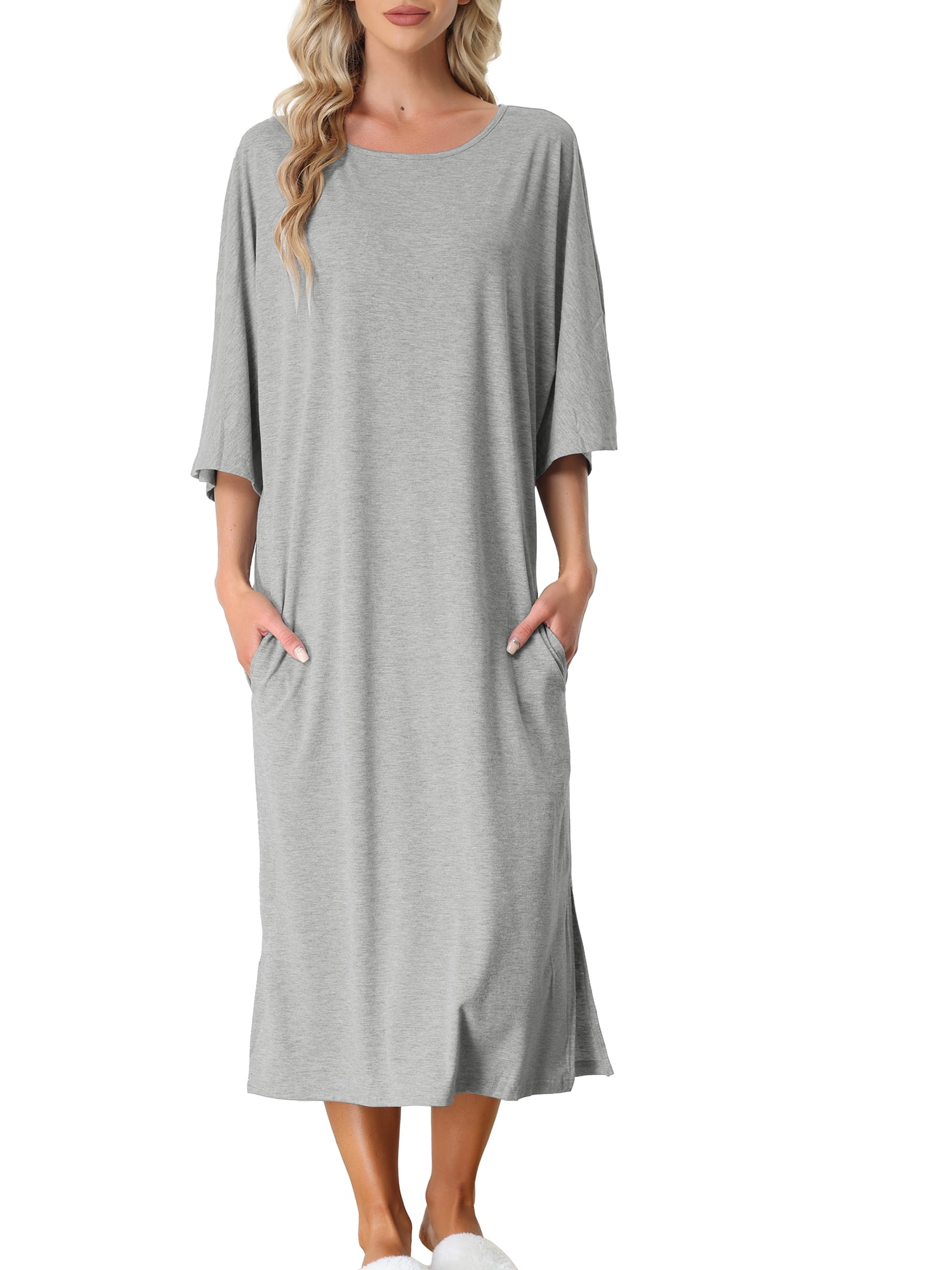cheibear Women's Nightshirts 3/4 Sleeve Nightgowns Sleepewear Shirt ...