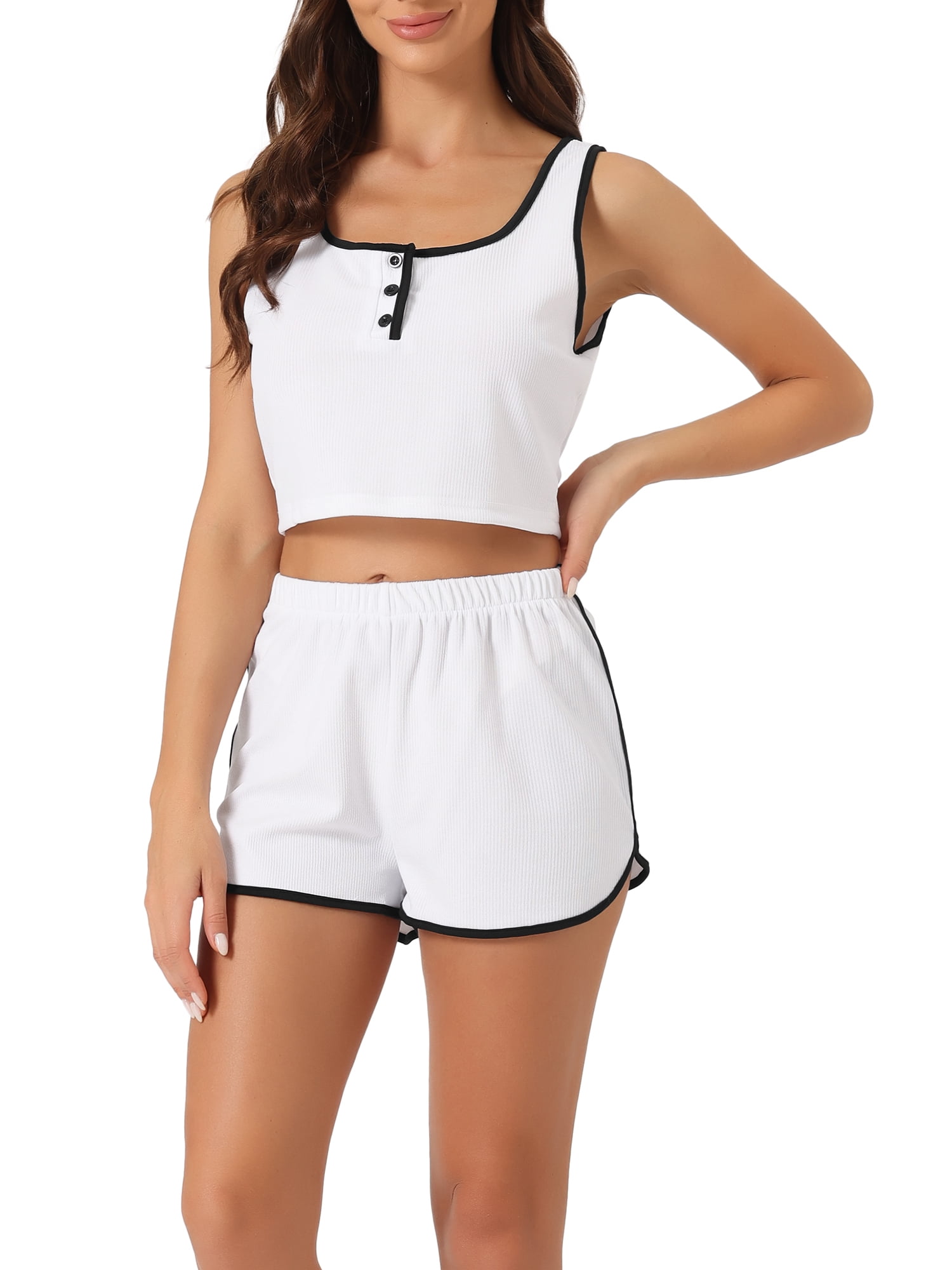 cheibear Womens Summer Ribbed Pajamas Crop Tank Top and Shorts ...