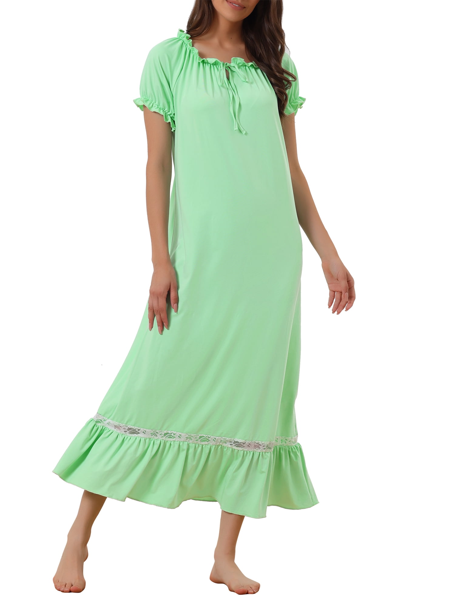 cheibear Womens Victorian Nightgown Ruffle Short Sleeve Tie Neck ...