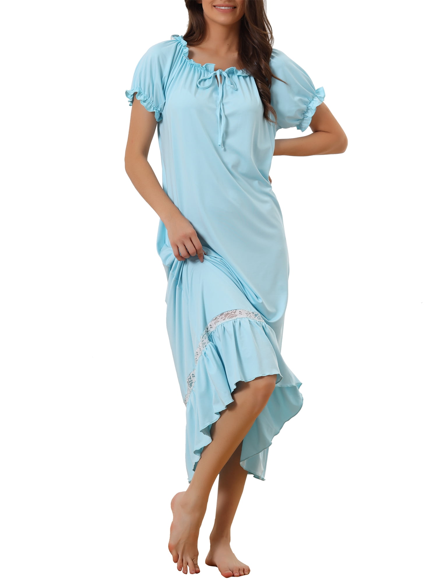 cheibear Womens Victorian Nightgown Ruffle Short Sleeve Tie Neck ...