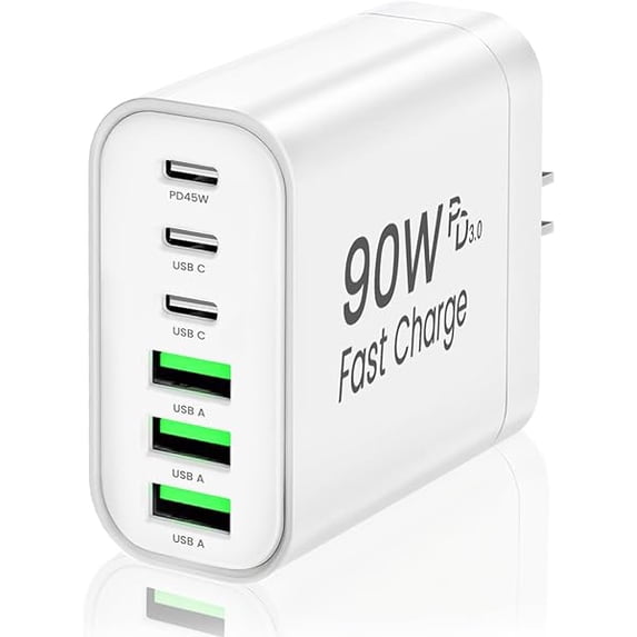 chenchen 90W GaN USB C Charger Block,6-Port USB C Wall Charger Fast ...