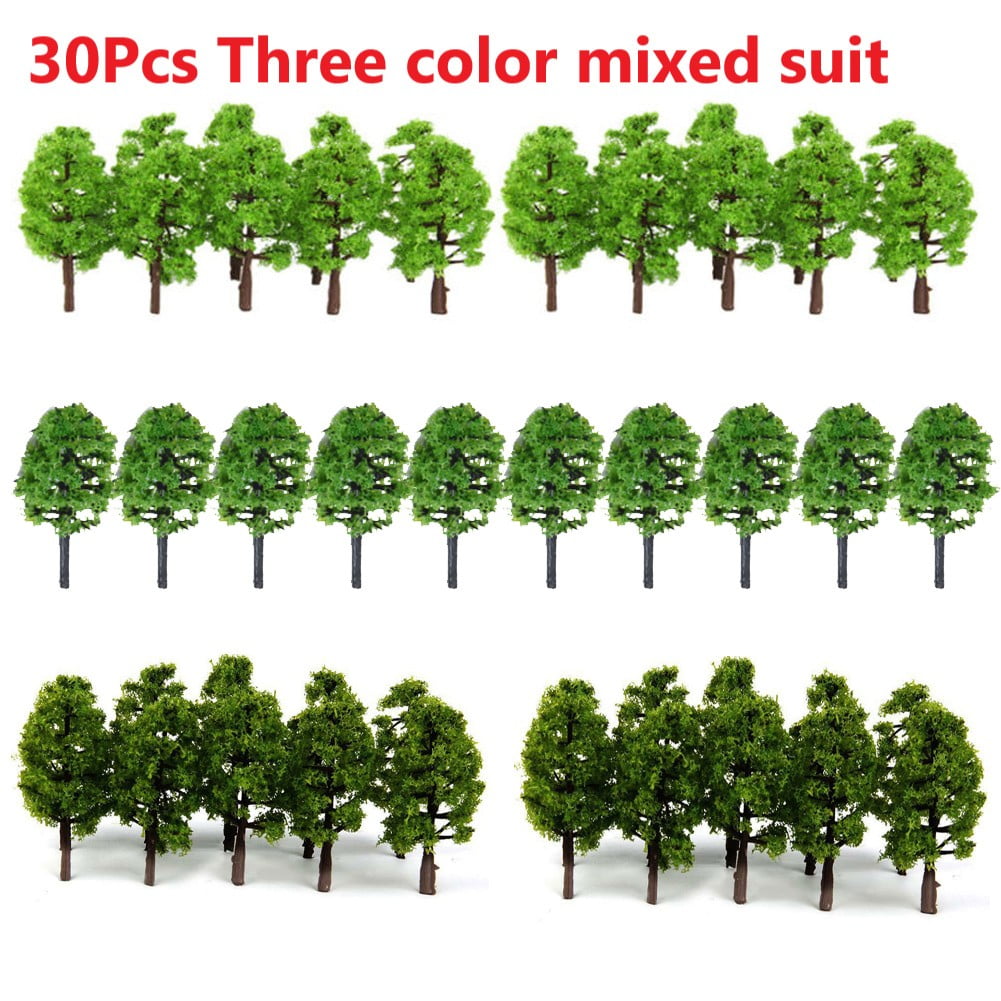 chengsi 30pcs 3.5cm Train Railroad Model Trees Set Miniature Landscape ...