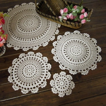10 Hand Crochet Round Lace Doilies Lot French Country Table Coasters ...