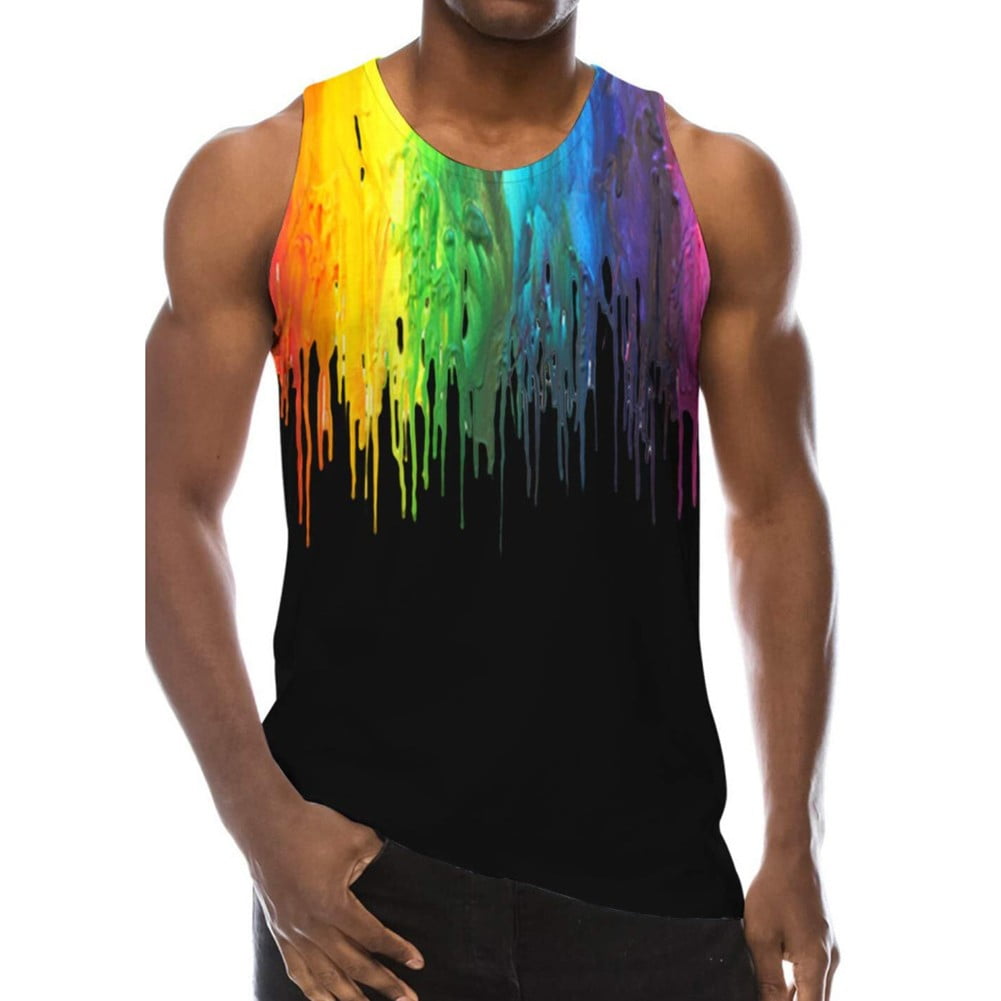 chengsi Men Rainbow Paint Splatter 3D Printed Graffiti Tank Tops Hip ...