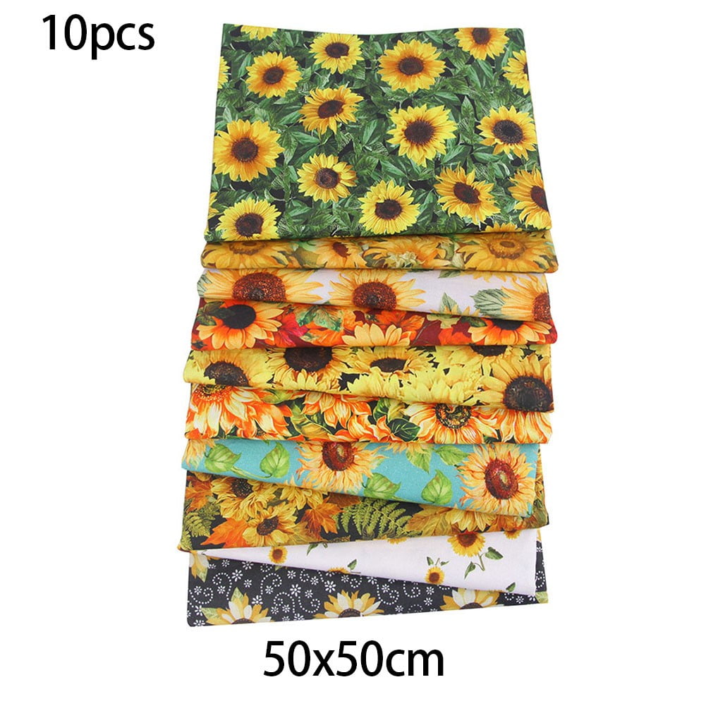 chengsi Soft and Easy to Work Cotton Fabric 10pc Sunflower Print ...