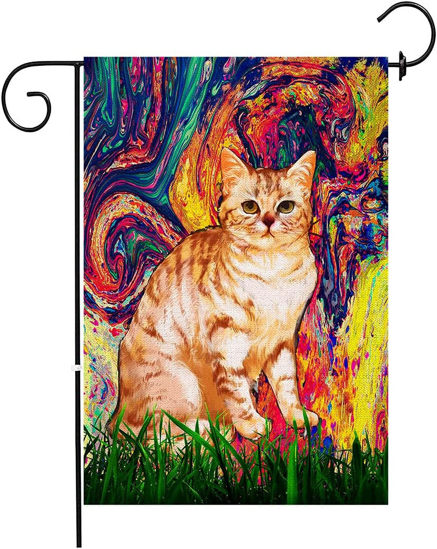 chengxun Orange Tabby Cat Starry Night Garden Flags Double Sided ...