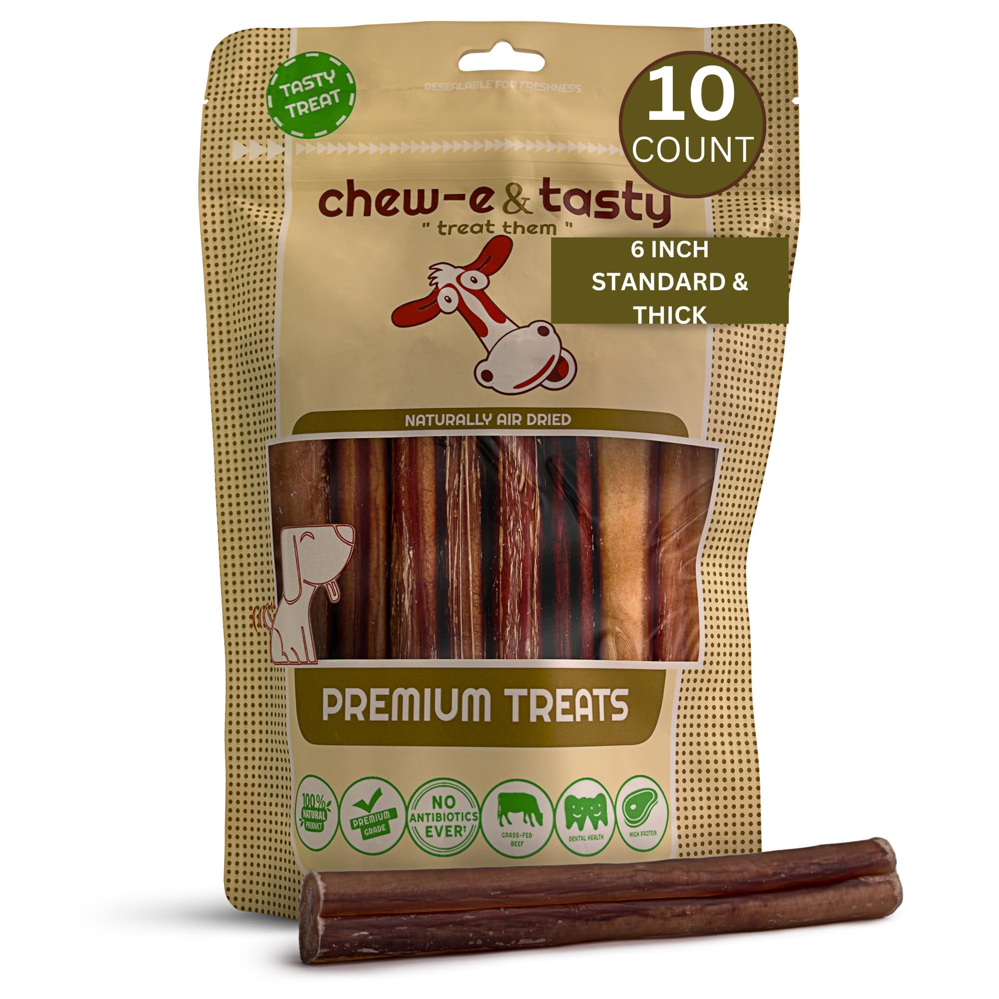 chew-e&tasty 6 Inch Bully STF9 Sticks for Dogs (Pack 10) - 100% Natural ...