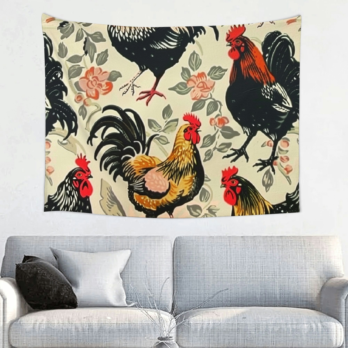 chickens, wallpaper, folk art Home Wall Tapestry Art Print Tapestry ...