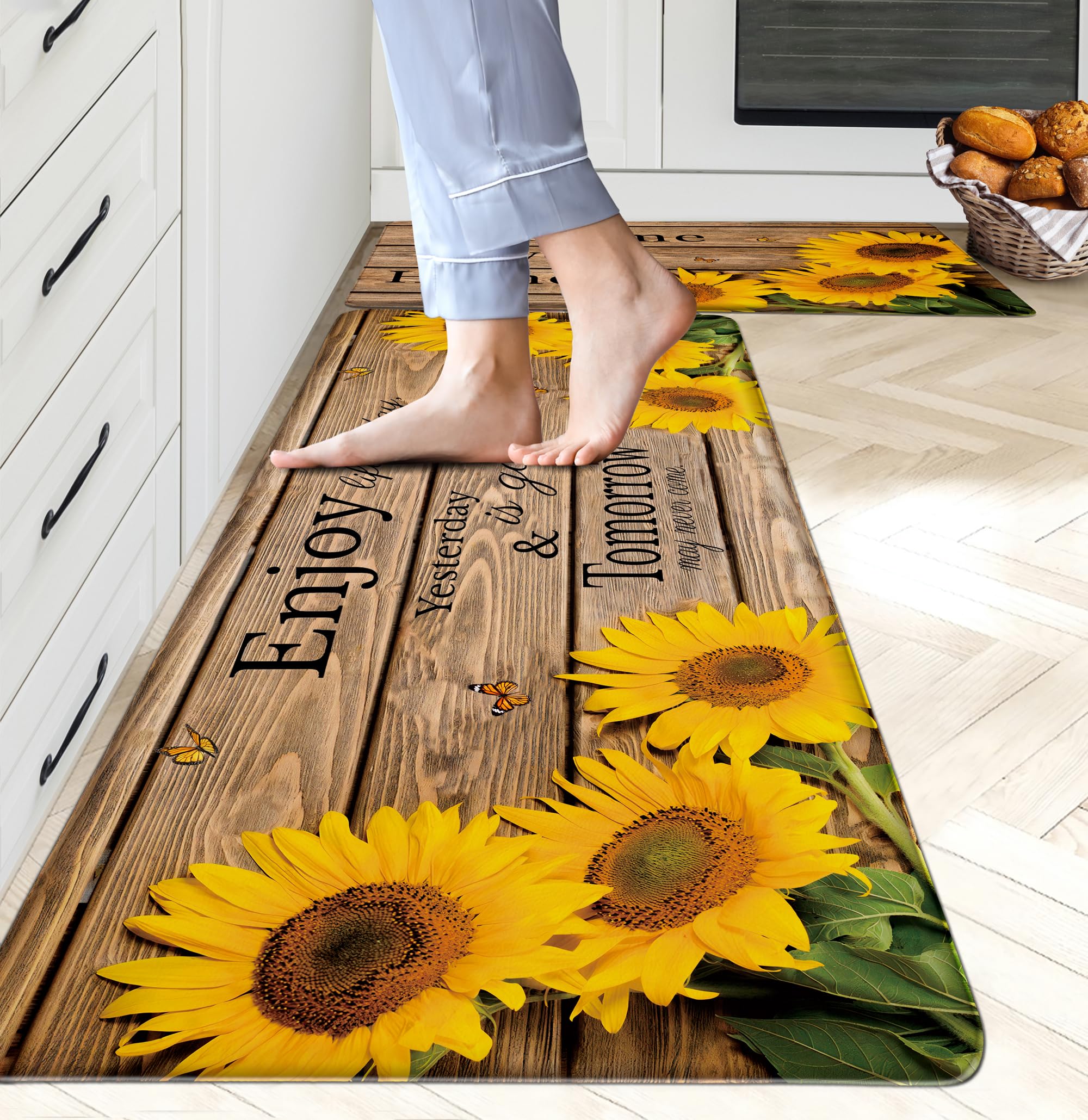 chiinvent Sunflower Kitchen Rugs 0.4 Inch Thick Farmhouse Style Kitchen ...