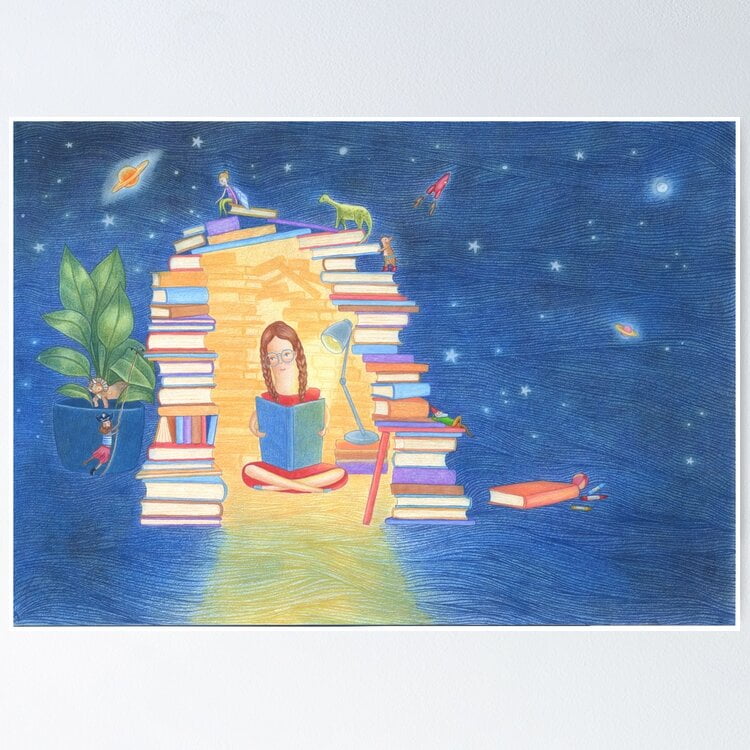 child reading in book fort Poster - 1184 - Walmart.com
