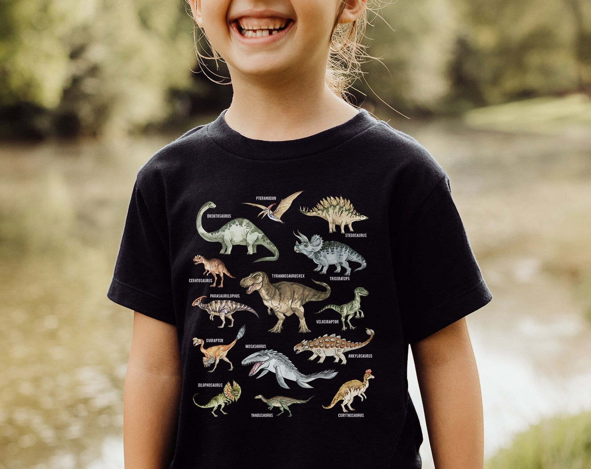 child wearing a black tshirt with a colorful dinosaur print The shirt ...