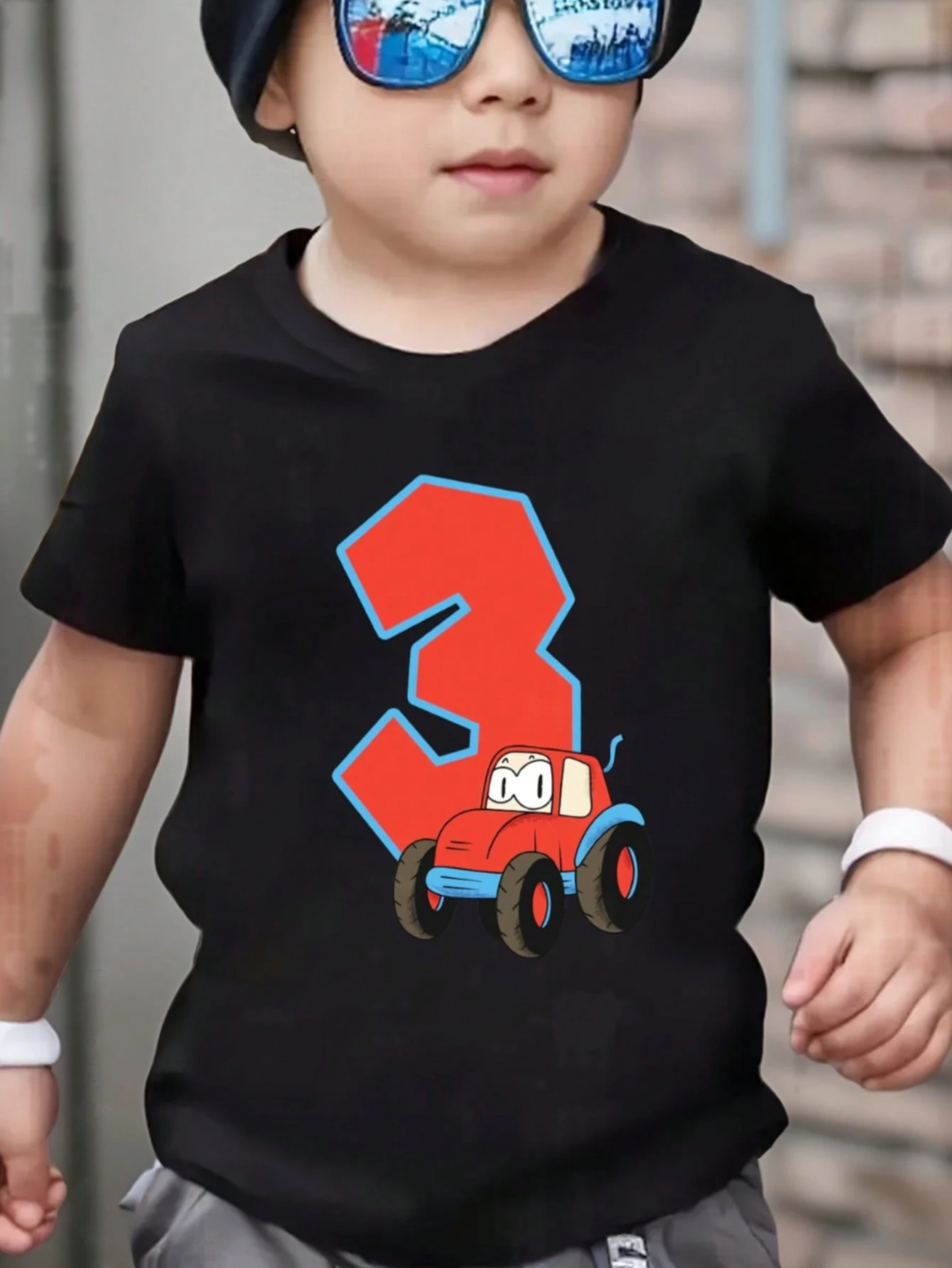 children’s wear Boy's Cute Cartoon 3rd Birthday Red Tractor Truck T ...