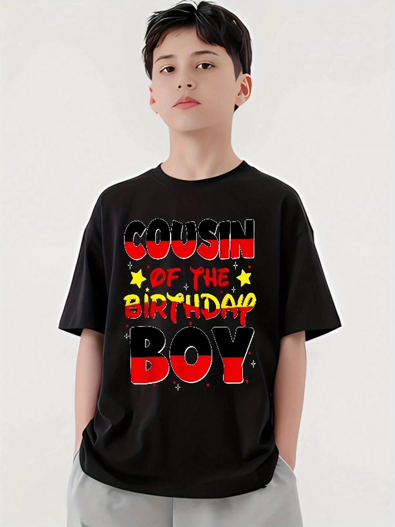 children’s wear Boy's Cute Graphic Birthday Party Cousin Black T-Shirt ...