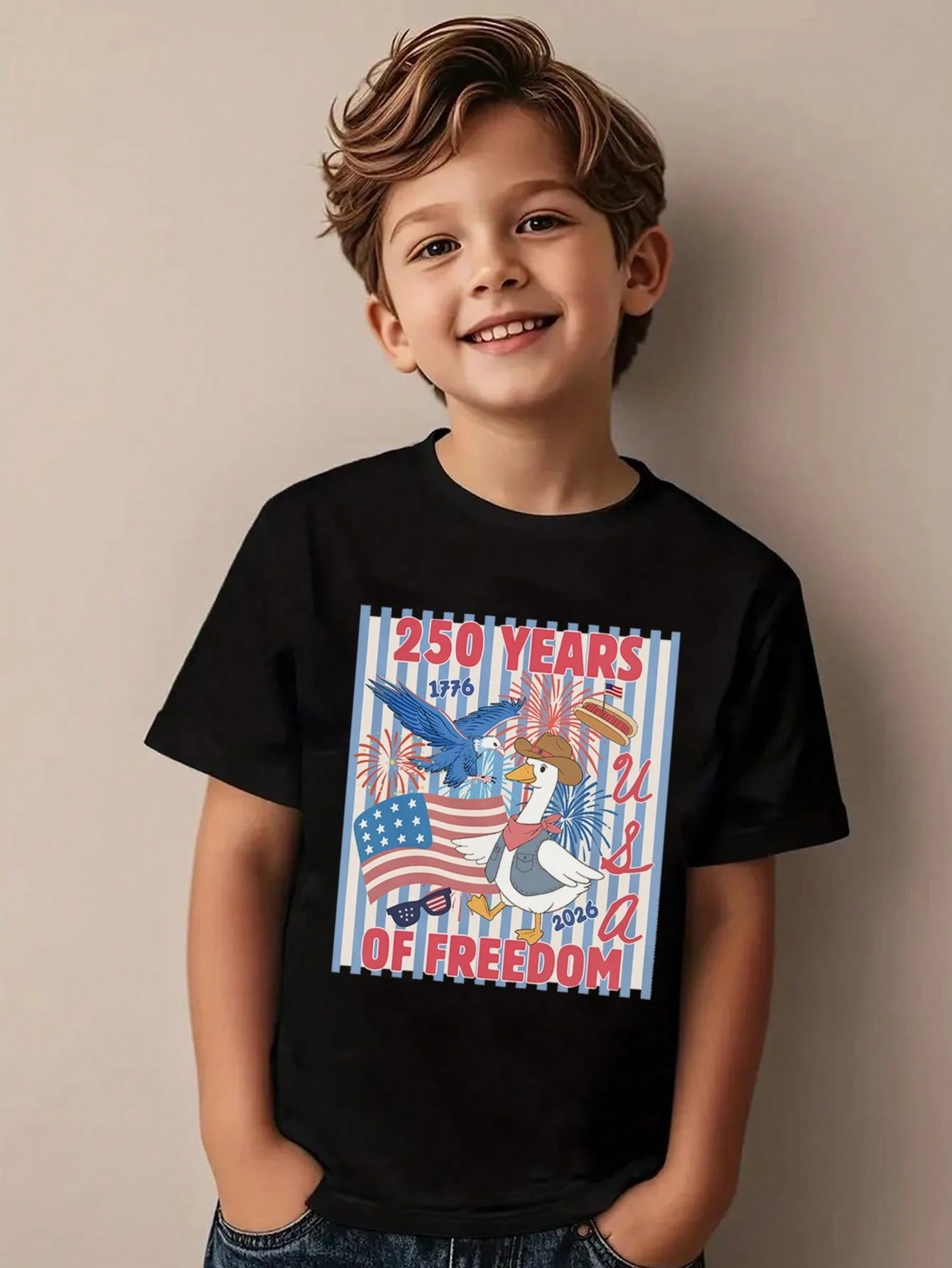 children’s wear Boy's Patriotic USA 250 Years Freedom Graphic T-Shirt ...