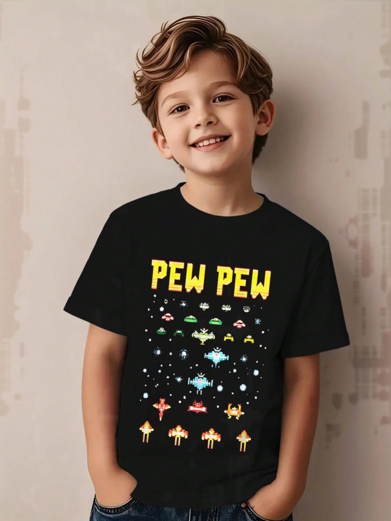 children’s wear Boy's Retro 8-Bit Pixel Space Alien Gamer T-Shirt ...
