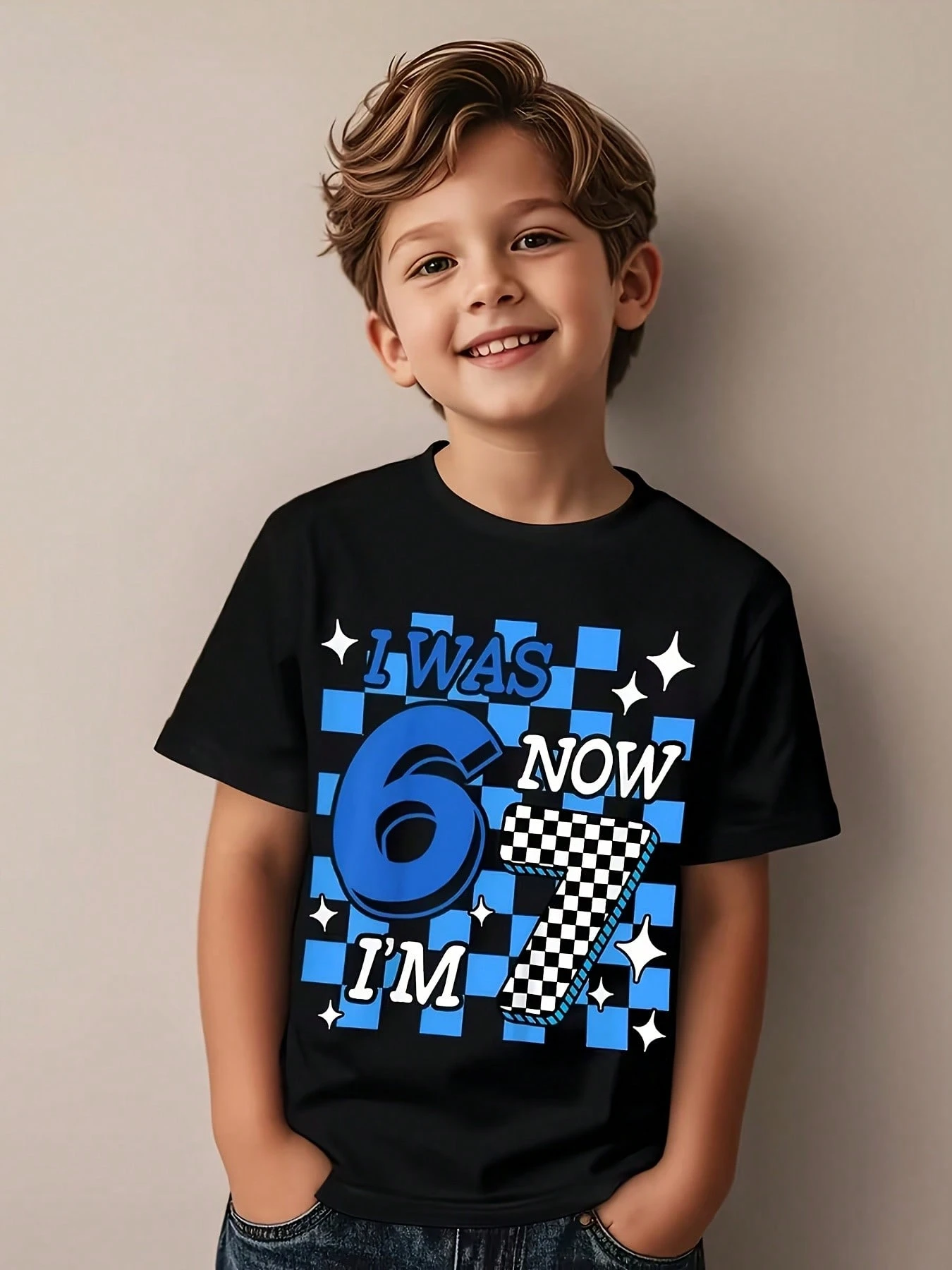 children’s wear Boys 7th Birthday T-Shirt Retro Racing Checkered Theme ...