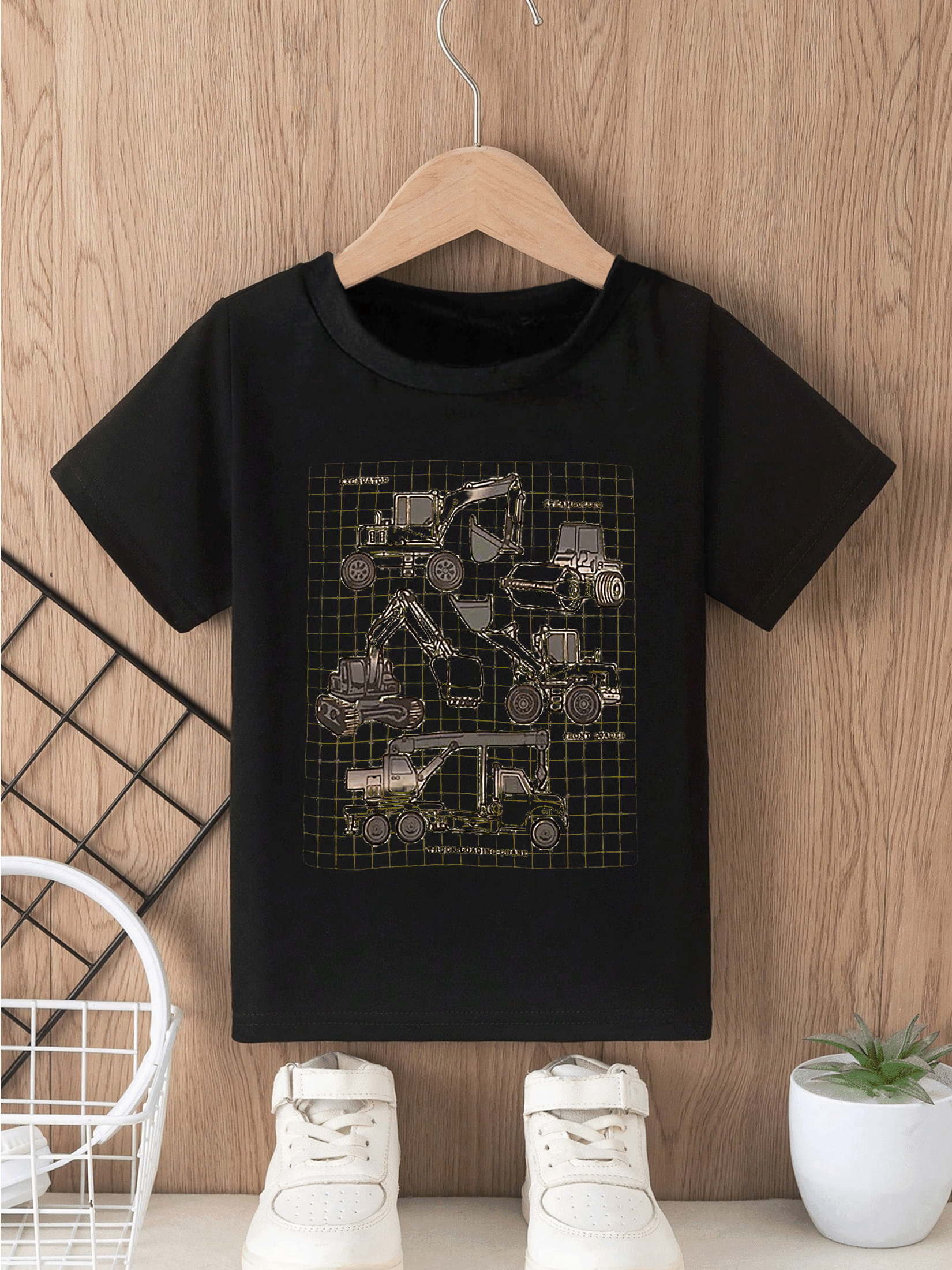 children’s wear Cool Construction Vehicle Graphic Tee for Boys, Short ...