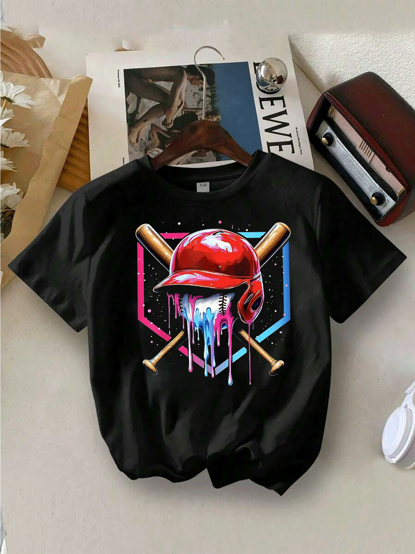 children’s wear Cool Retro Baseball Helmet and Crossed Bats Dripping ...
