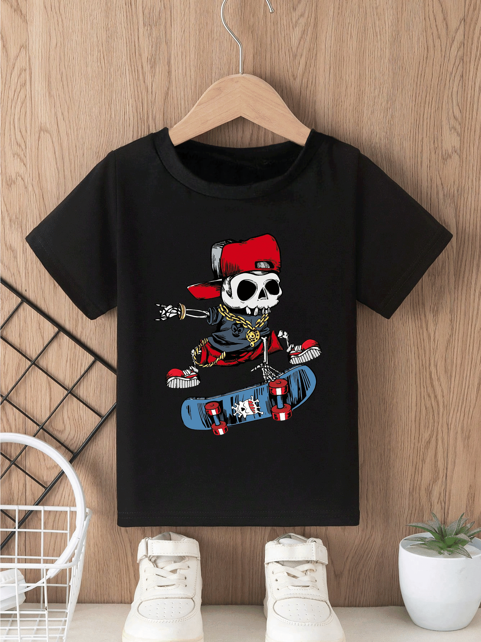 children’s wear Cool Skateboard Skeleton Graphic T-Shirt for Boys ...