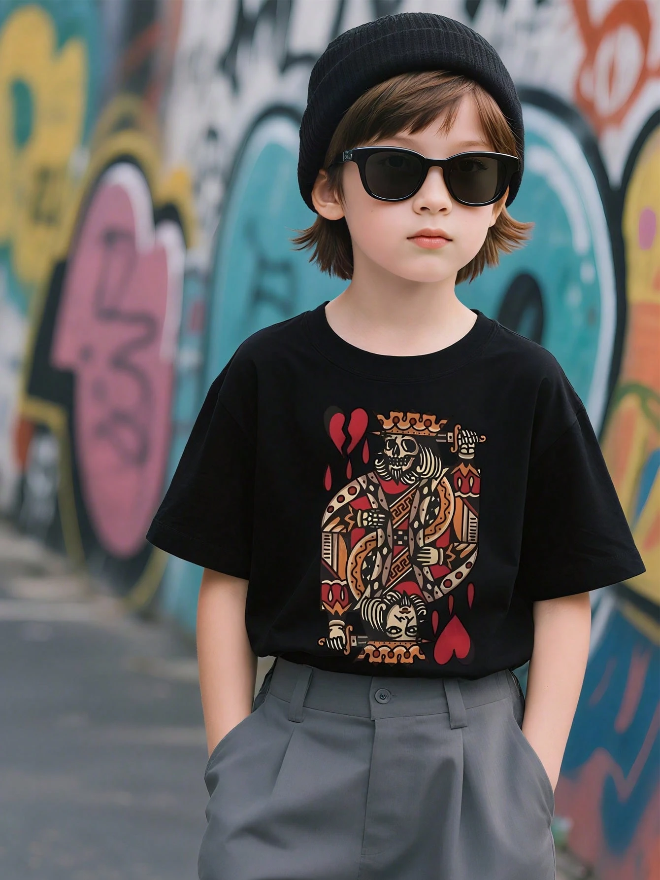 children’s wear Cool Skeleton King Playing Card Graphic T-Shirt for ...