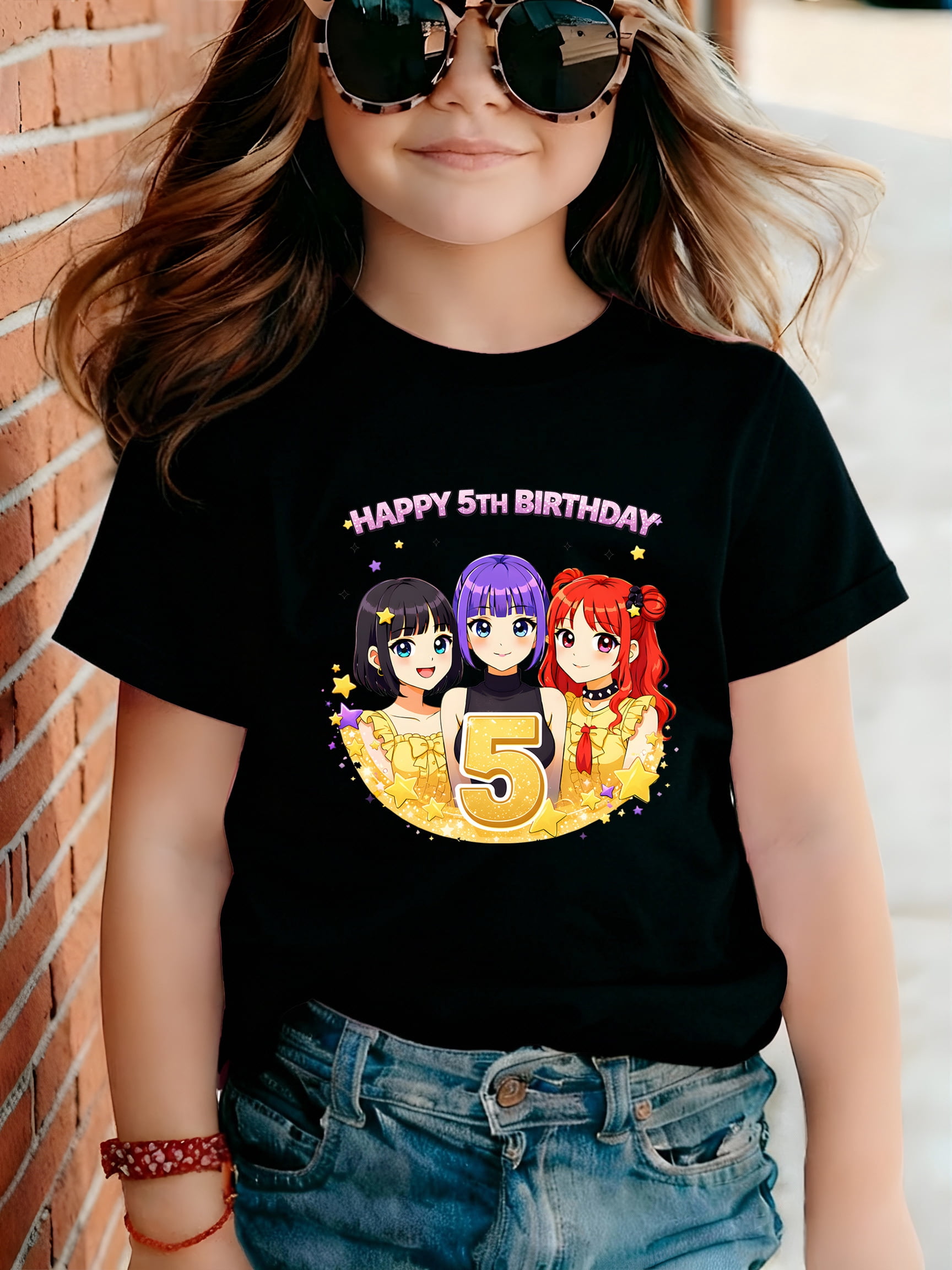 children’s wear Cute Anime Girls Happy 5th Birthday Graphic T-Shirt for ...