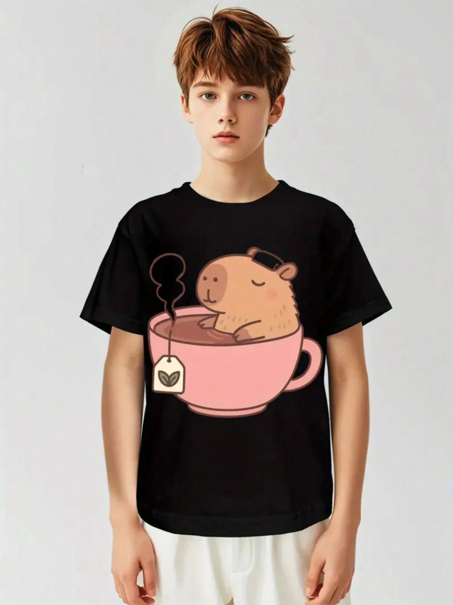 children’s wear Cute Capybara in Pink Teacup Graphic T-Shirt for Boys ...