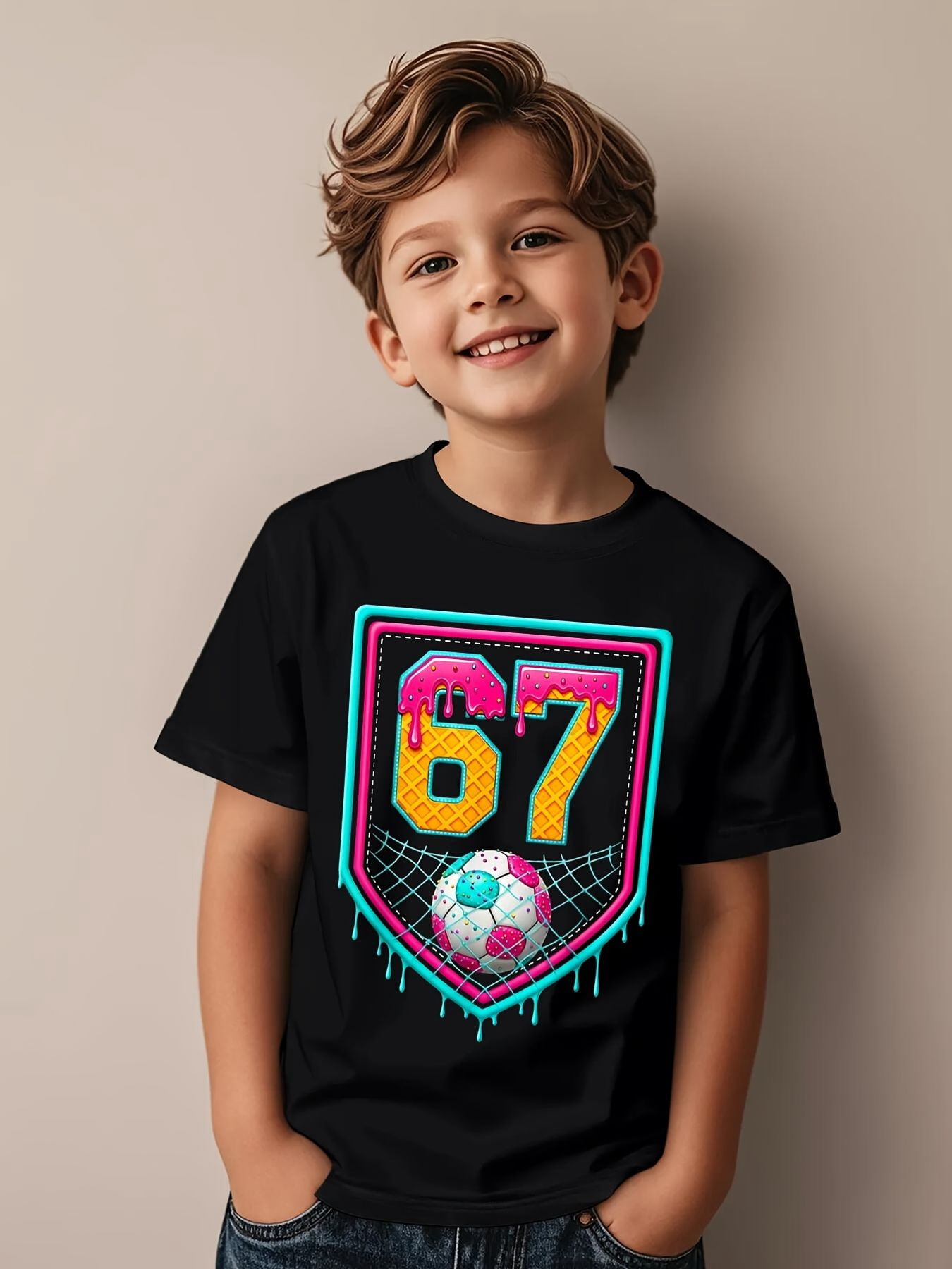 children’s wear Cute Ice Cream Soccer Graphic Tee for Boys, Funny ...
