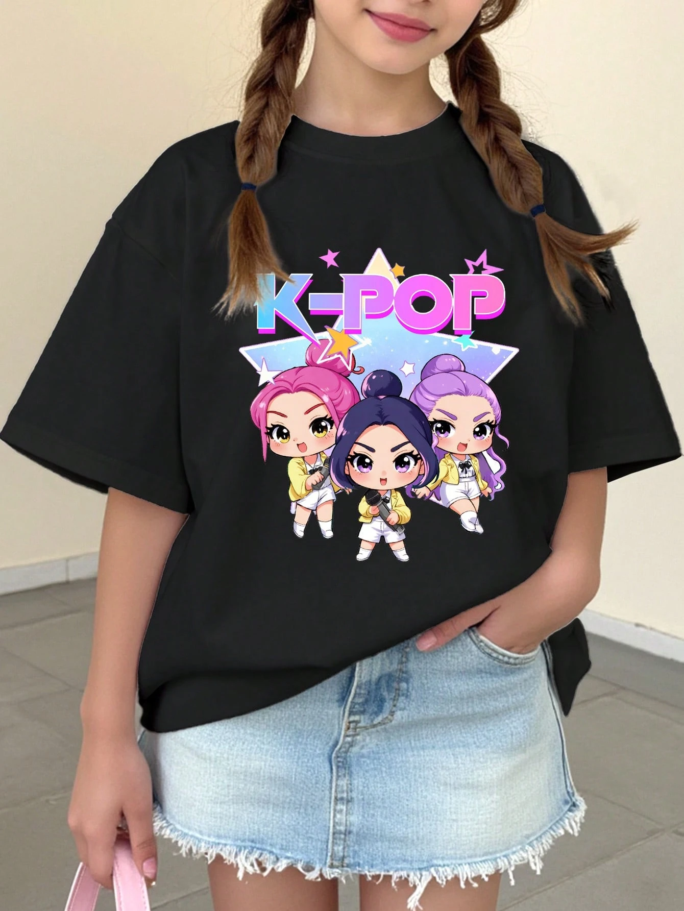 children’s wear Cute K-Pop Chibi Anime Graphic T-Shirt for Girls, Retro ...