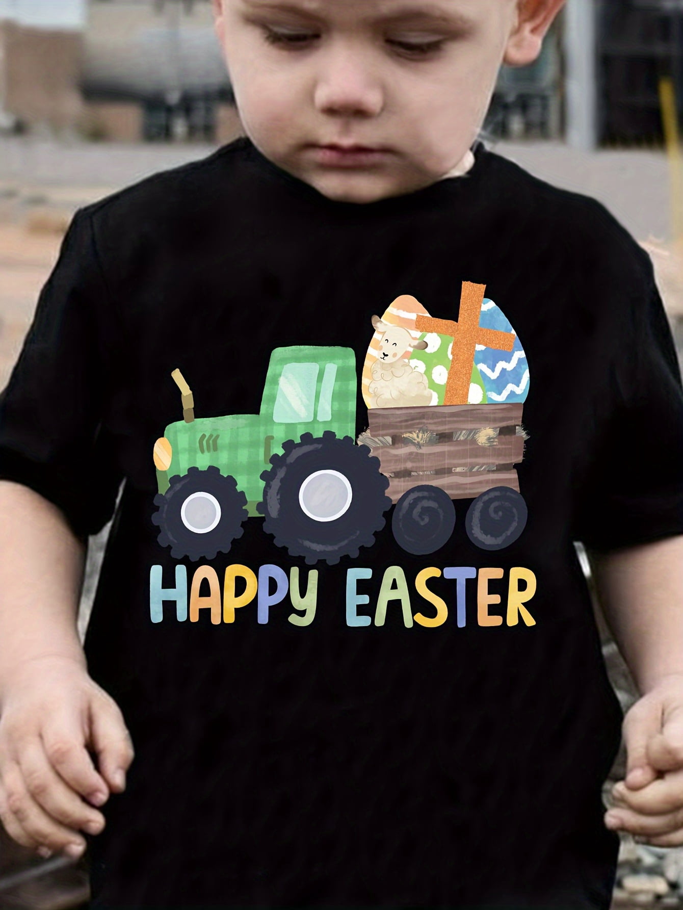 children’s wear Cute Kids' Happy Easter Tractor Lamb & Egg Graphic T ...