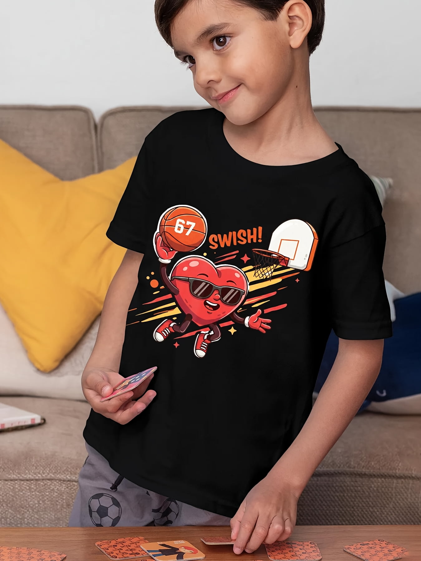 children’s wear Funny Basketball Heart SWISH Graphic T-Shirt for Boys ...