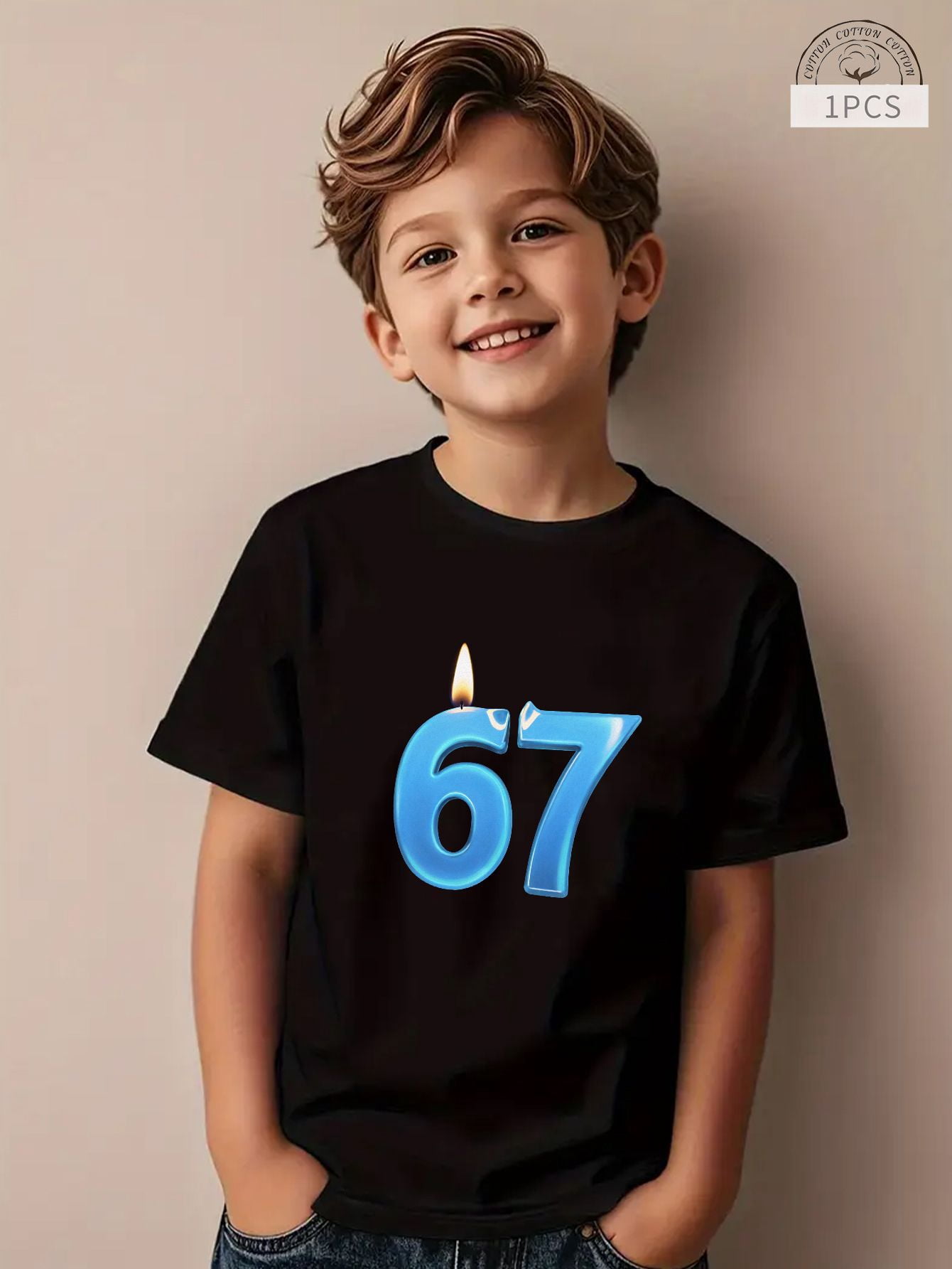 children’s wear Funny Blue Number 67 Birthday Candle Graphic T-Shirt ...