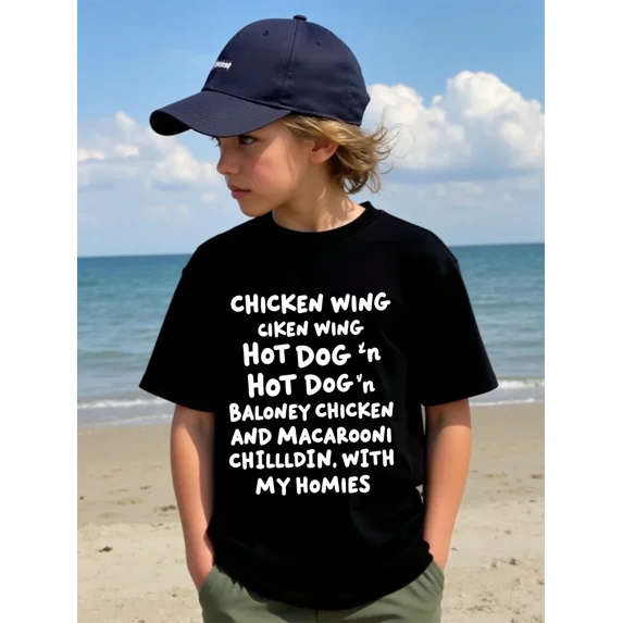 children’s wear Funny Chicken Wing Hot Dog Macaroni Meme Graphic T ...